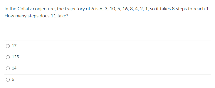 Solved In the Collatz conjecture, the trajectory of 6 is 6, | Chegg.com