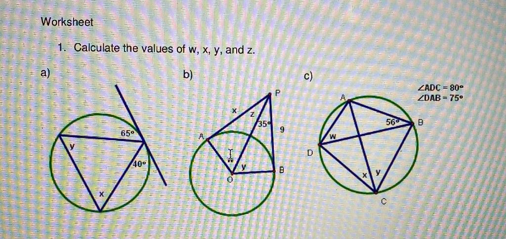 Solved Worksheet 1. Calculate the values of w, x, y, and z. | Chegg.com