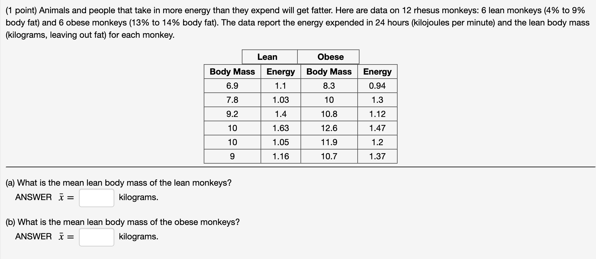 Solved (1 point) Animals and people that take in more energy | Chegg.com