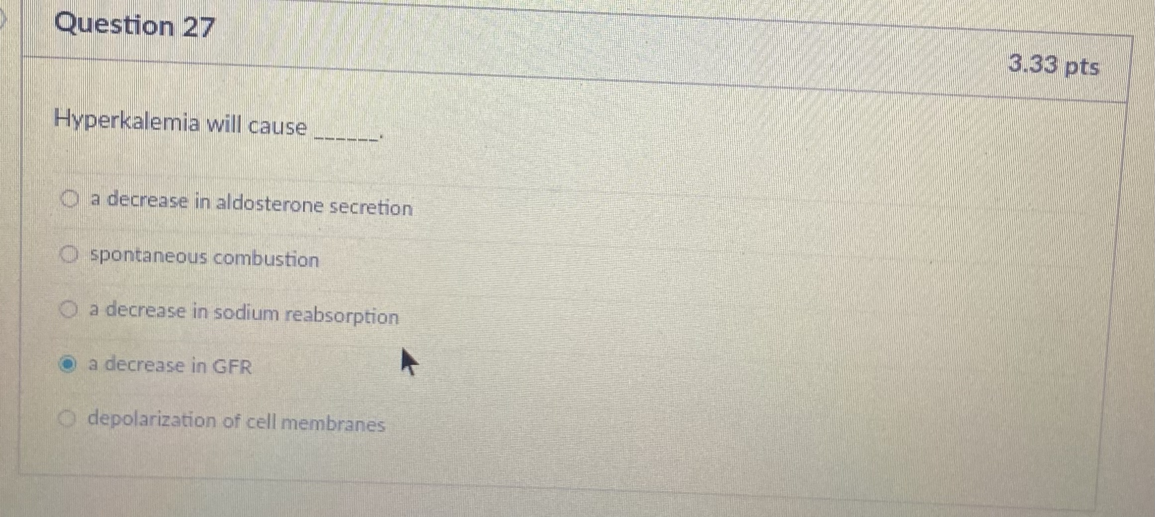 Solved Hyperkalemia will cause a decrease in aldosterone | Chegg.com