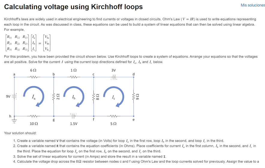 Solved Calculating voltage using Kirchhoff loops Mis | Chegg.com