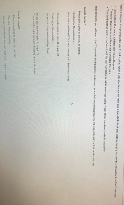 Solved 1. A theater seating chart is implemented as a | Chegg.com