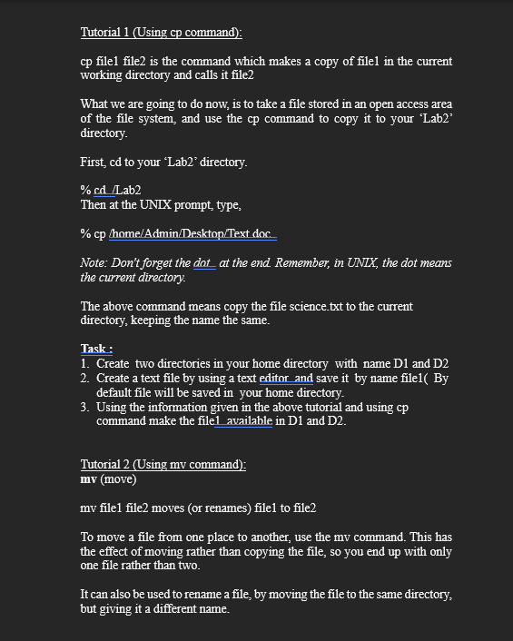 Solved Tutorial 1 (Using cp command): cp file1 file 2 is the | Chegg.com Solved Tutorial 1 (Using cp command): cp file1 file 2 is the | Chegg.com