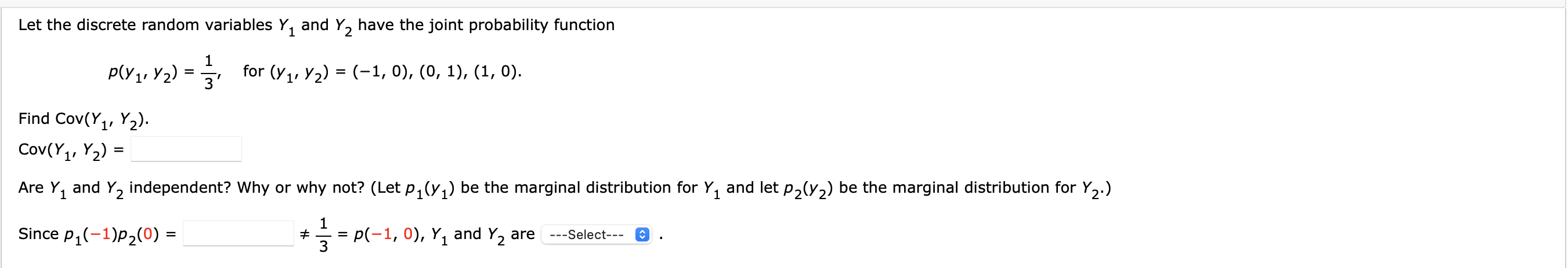 Solved Let The Discrete Random Variables Y1 And Y2 Have The 