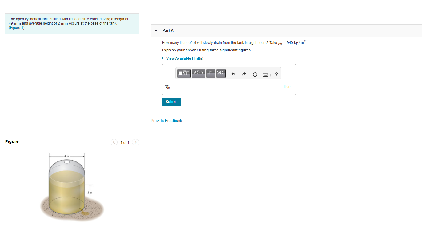 Solved The open cylindrical tank is filled with linseed oil. | Chegg.com