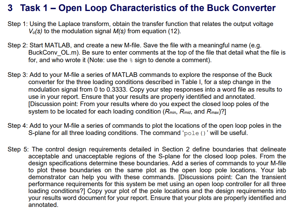 Solved 3 Task 1 - Open Loop Characteristics of the Buck | Chegg.com