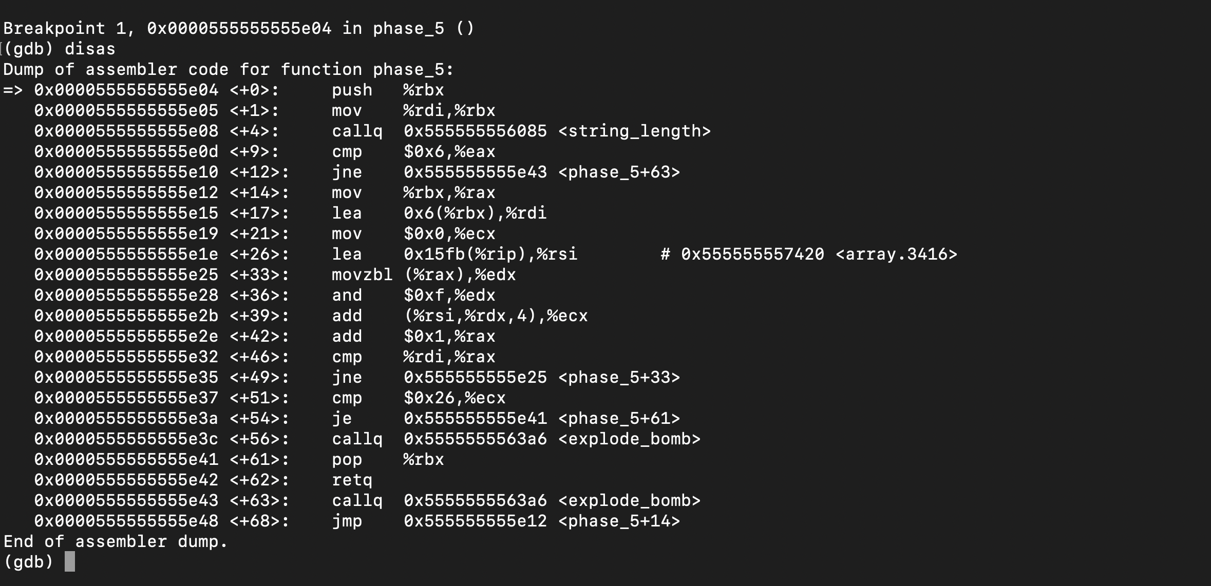 Trying to solve phase_5 of this binary bomb in | Chegg.com