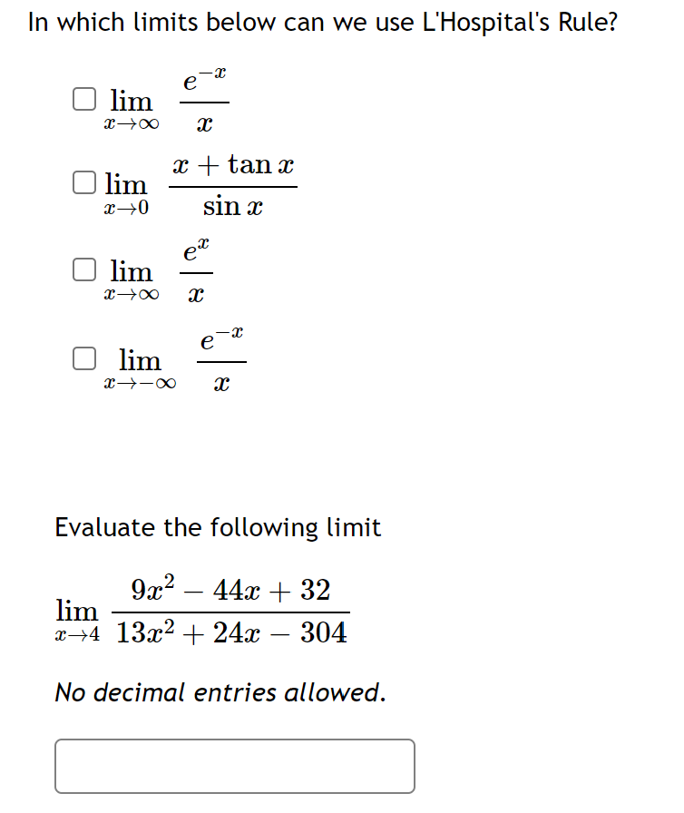 Solved Please help me with my L'Hospital Rule questions | Chegg.com
