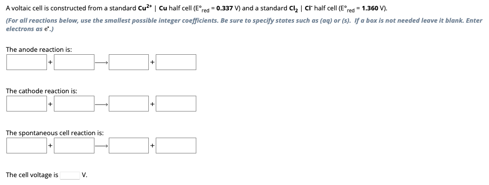 Solved The anode reaction is: The spontaneous cell reaction | Chegg.com