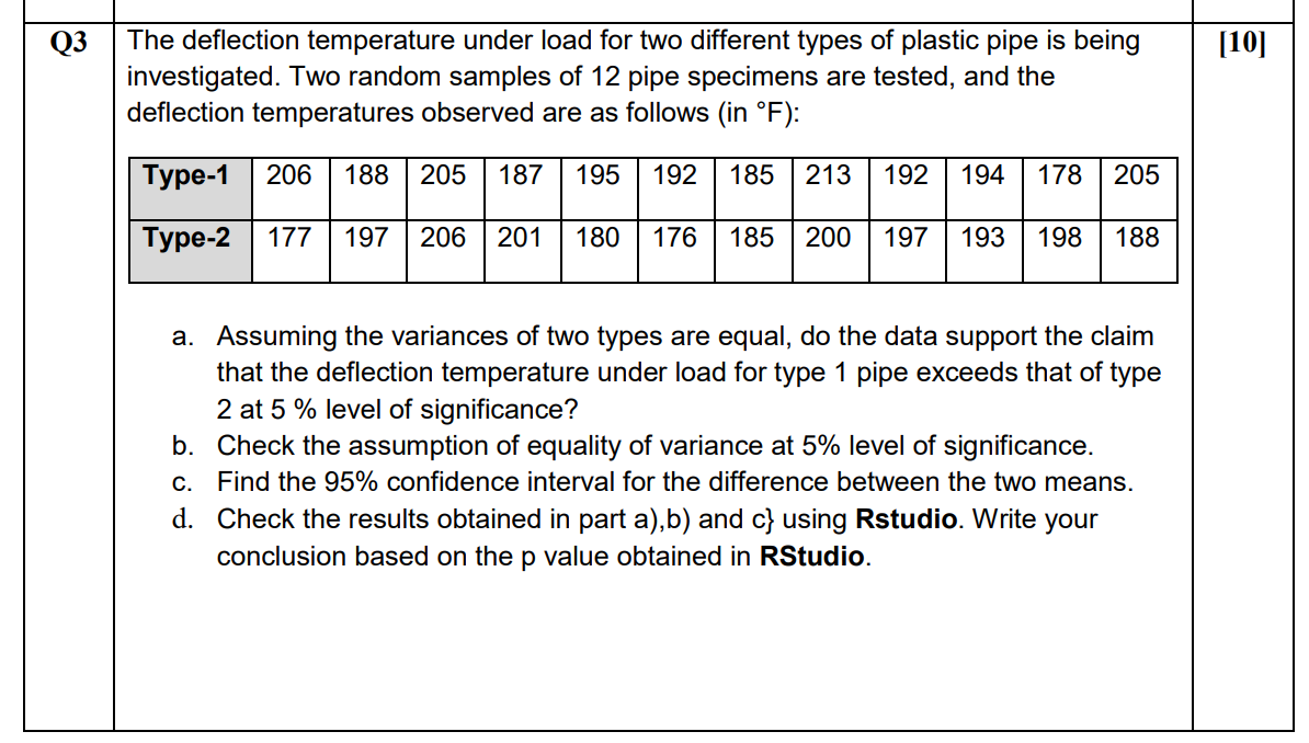 Solved Q3 [10] The deflection temperature under load for two | Chegg.com