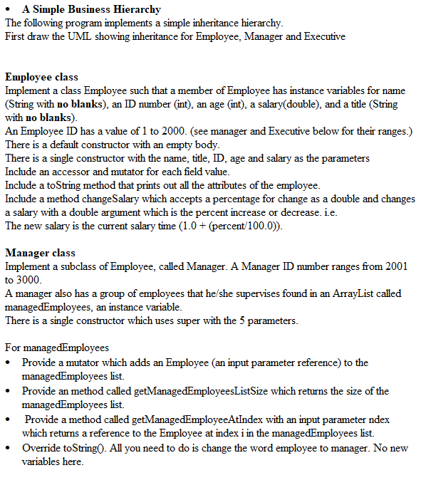 Solved - A Simple Business Hierarchy The following program | Chegg.com