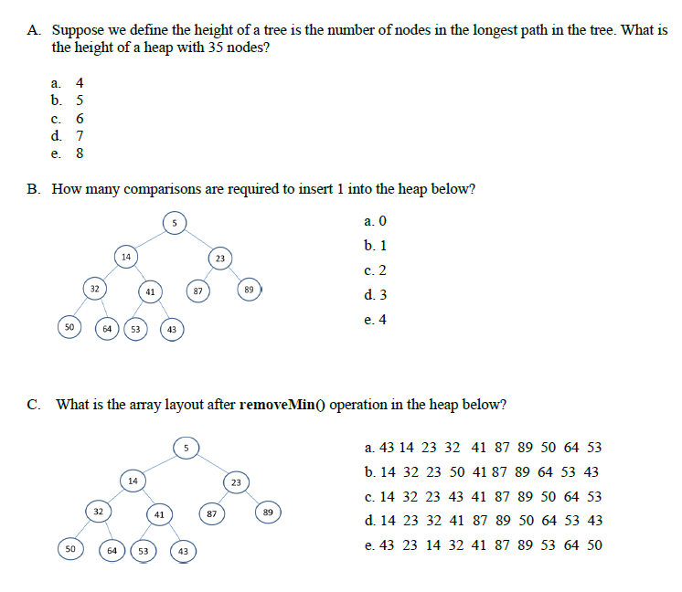 Solved A. Suppose we define the height of a tree is the | Chegg.com