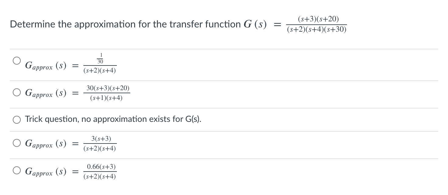 Solved Determine the approximation for the transfer function | Chegg.com