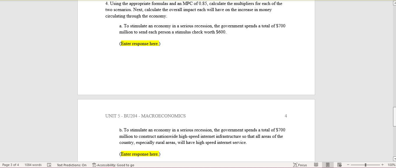 Solved 4. Using the appropriate formulas and an MPC of 0.85, | Chegg.com
