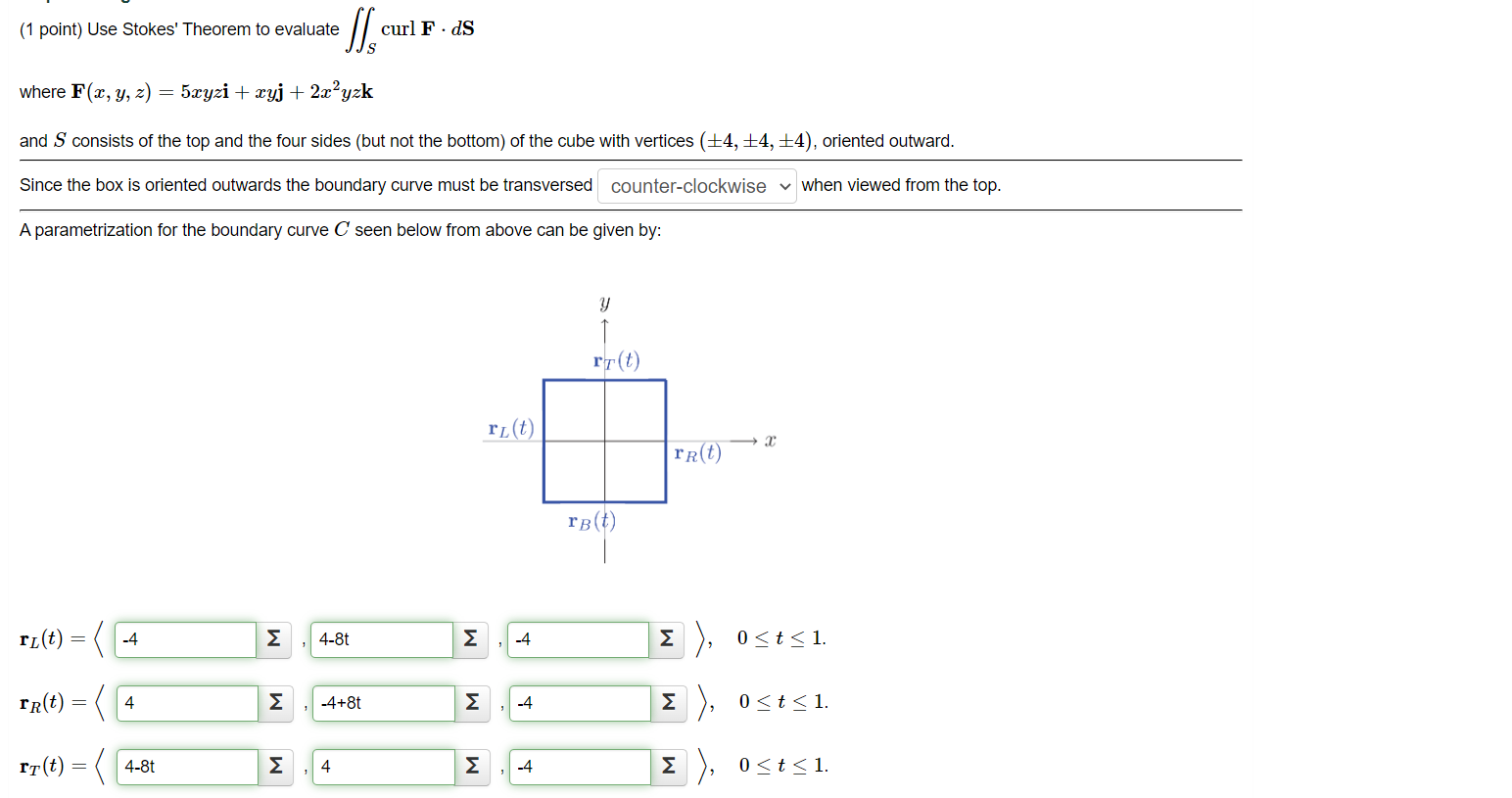 Solved (1 point) Use Stokes' Theorem to evaluate ∬ScurlF⋅dS | Chegg.com
