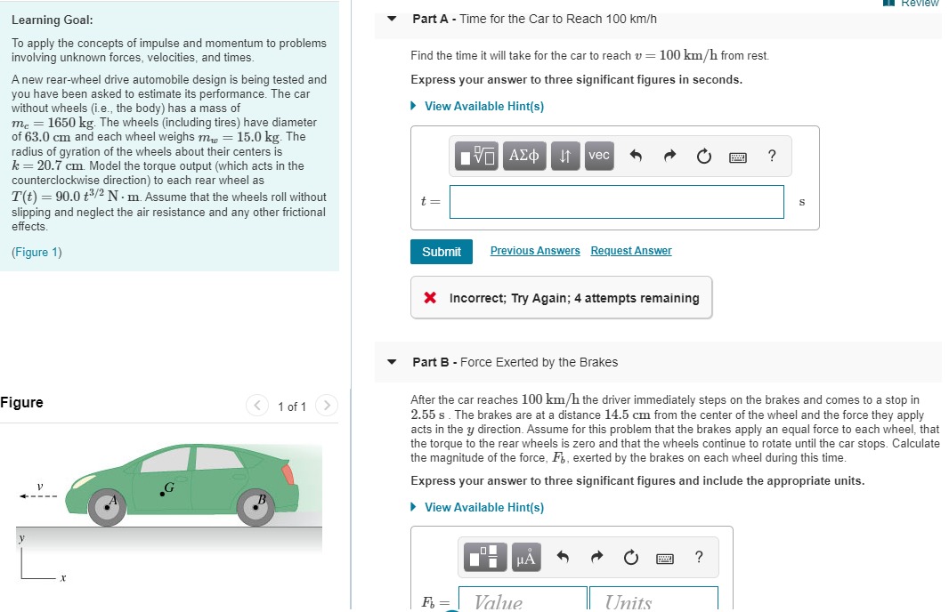 Review Part A - Time for the Car to Reach 100 km/h | Chegg.com