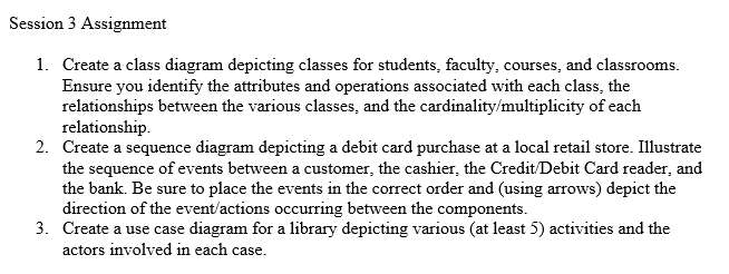 Solved Session 3 Assignment 1. Create a class diagram | Chegg.com