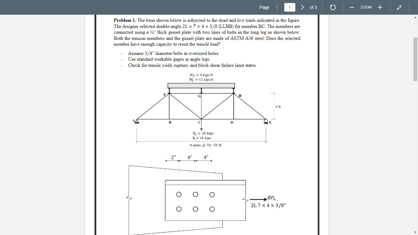 Solved Q. The truss shown below is subjected to the dead and | Chegg.com