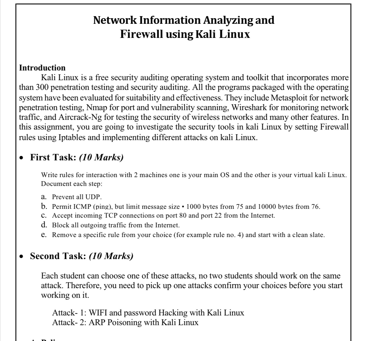 Solved Network Information Analyzing and Firewall using Kali | Chegg.com