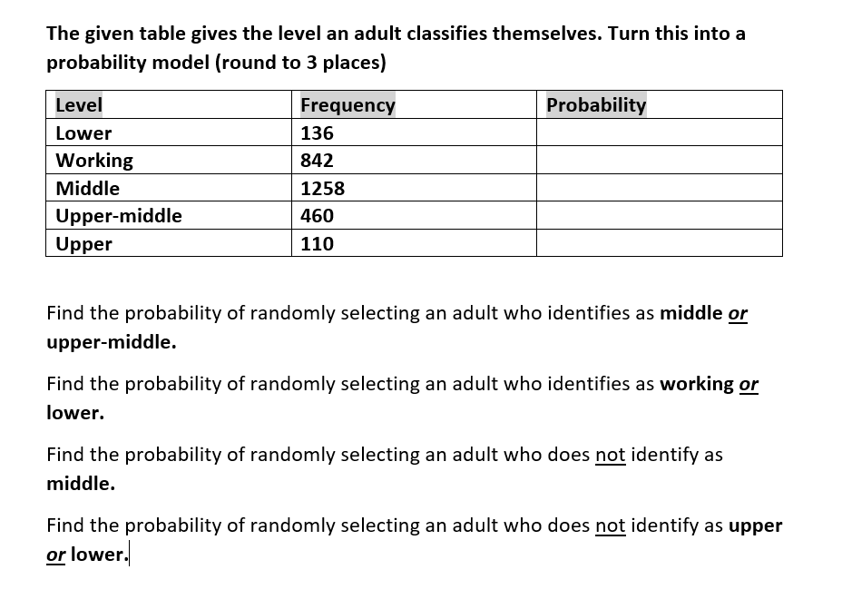 Solved The given table gives the level an adult classifies | Chegg.com