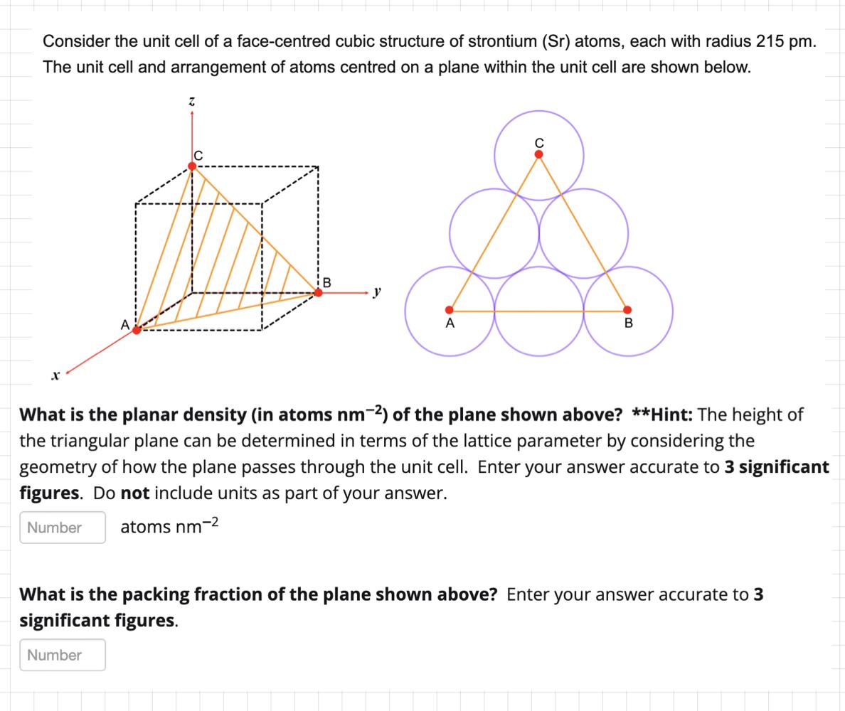 Solved Consider the unit cell of a face-centred cubic | Chegg.com