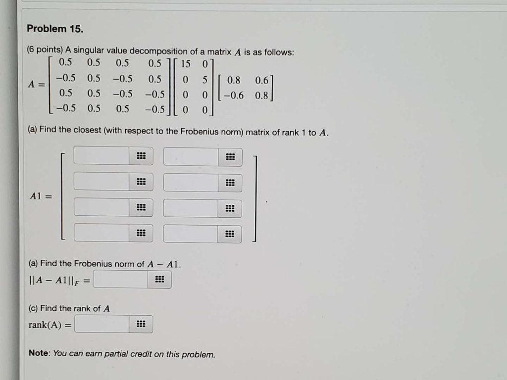 Solved Problem 15. (6 points) A singular value decomposition | Chegg.com