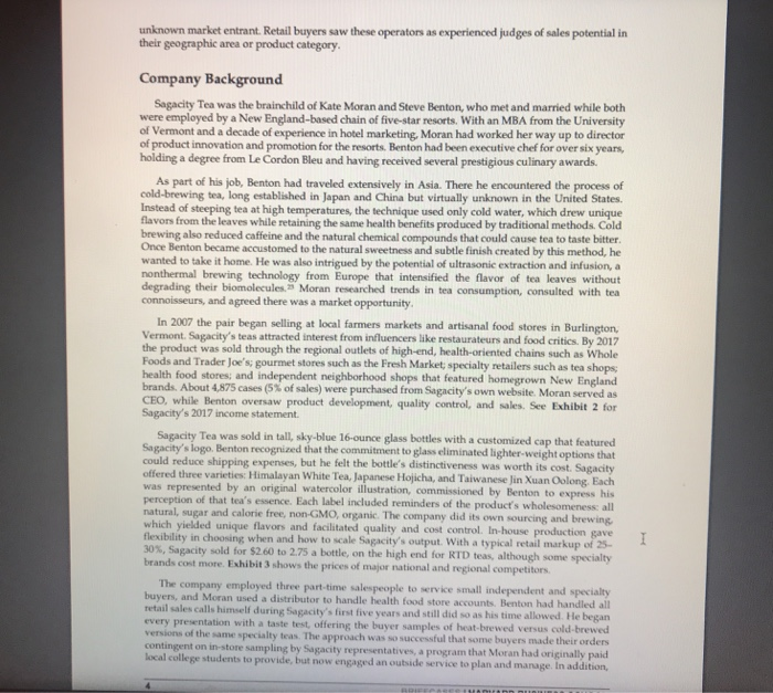 Solved JOHN A. QUELCH AMY HANDLIN Sagacity Tea: What | Chegg.com