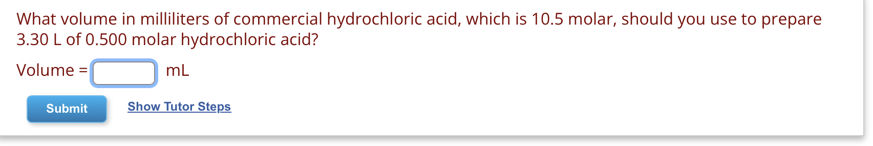 Solved What volume in milliliters of commercial hydrochloric | Chegg.com