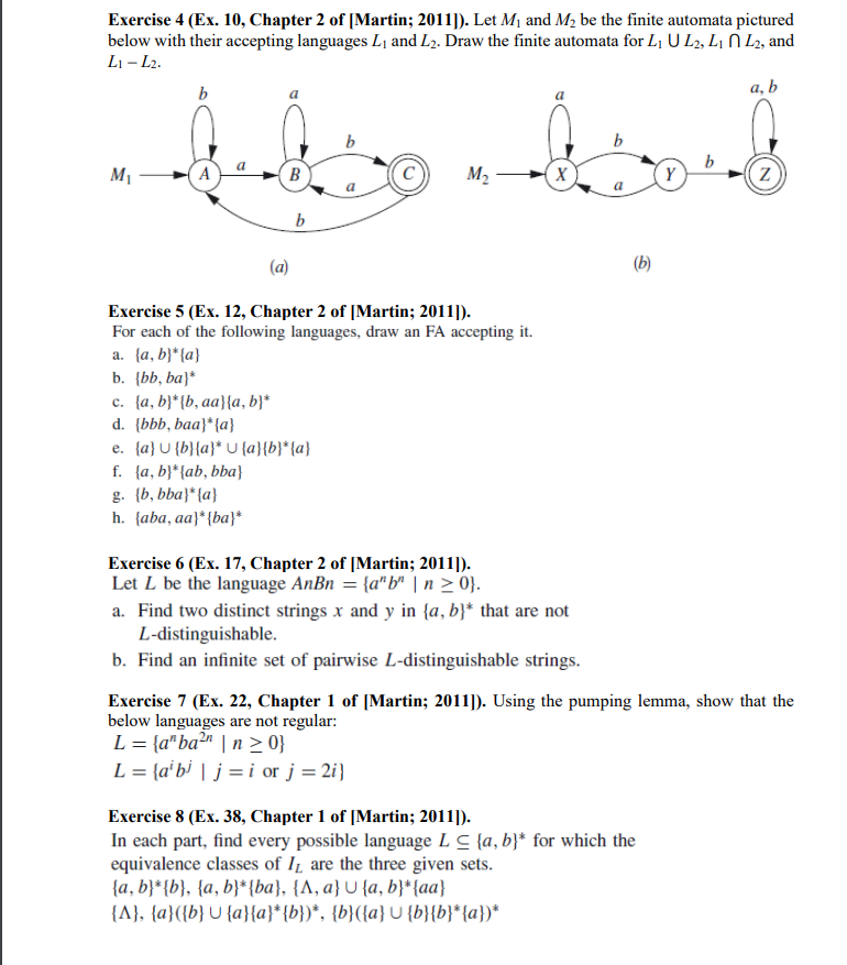 Solved Exercise 4 (Ex. 10, Chapter 2 of [Martin; 2011]). Let | Chegg.com