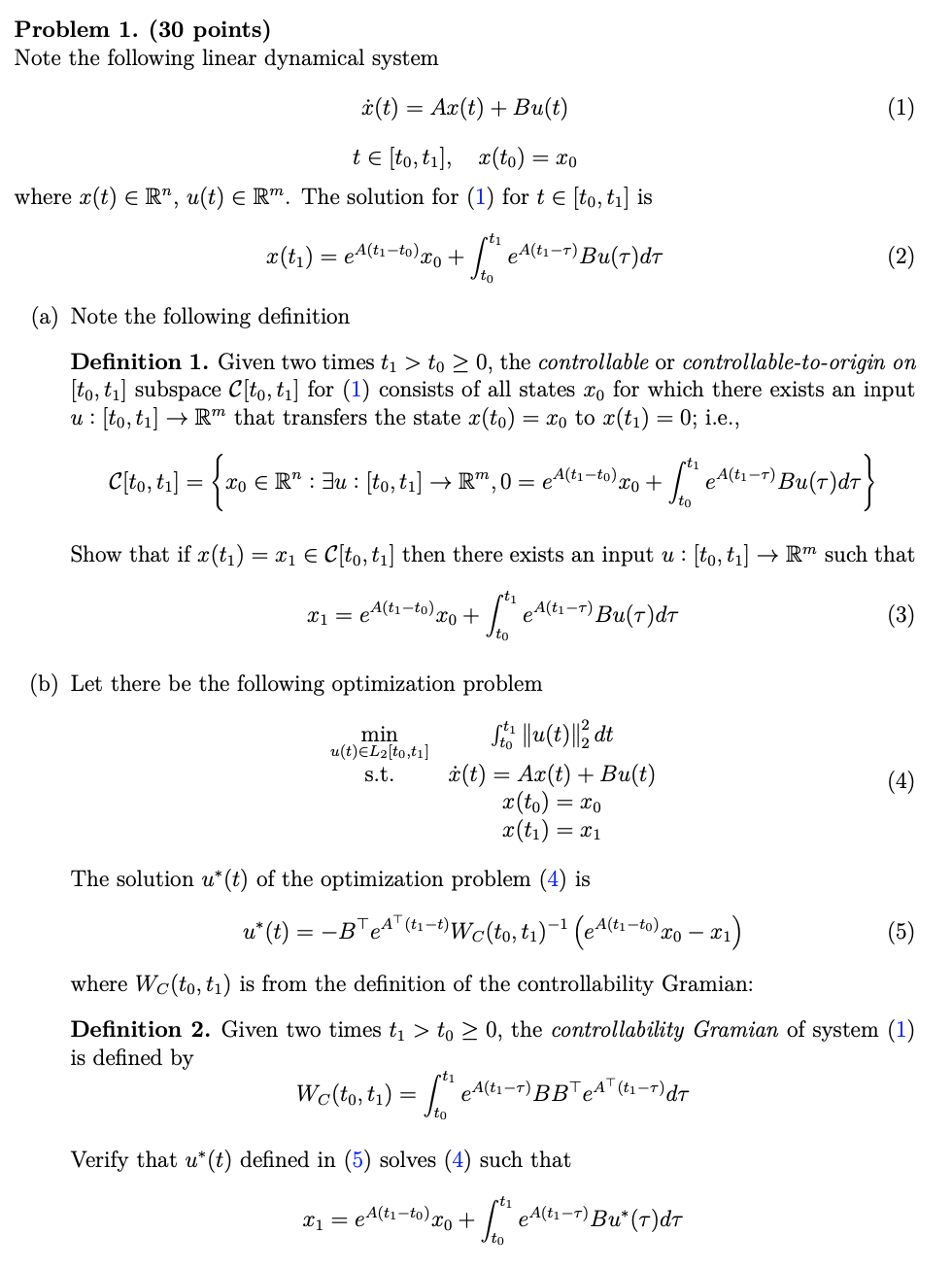 Problem 1. (30 points) Note the following linear | Chegg.com