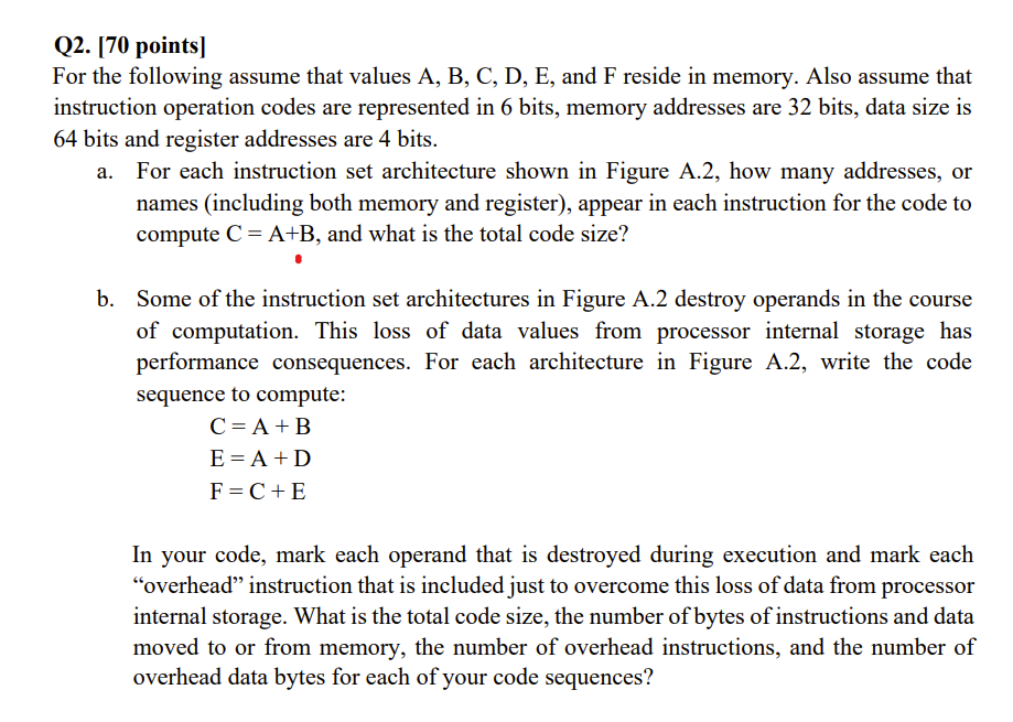 Solved 2. [70 points] or the following assume that values A, | Chegg.com