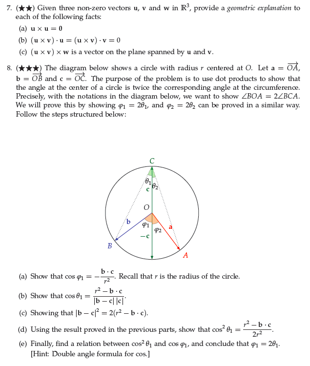 Solved 7. (**) Given three non-zero vectors u, v and w in R, | Chegg.com