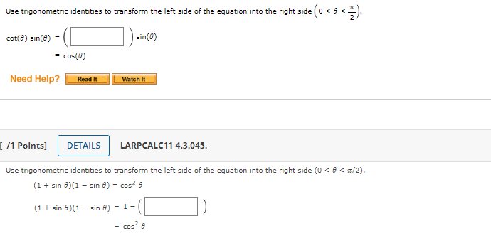 Solved Use trigonometric identities to transform the left | Chegg.com