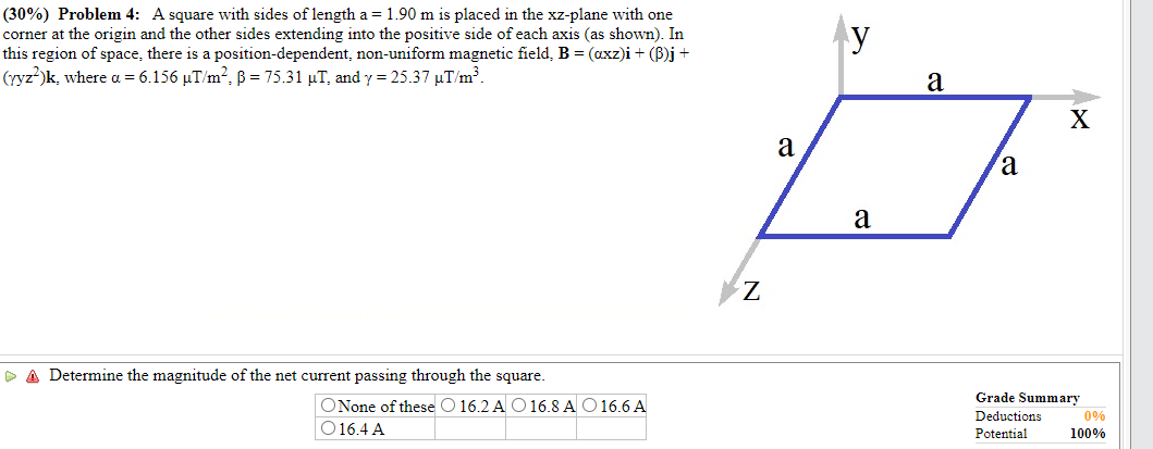Solved (30%) Problem 4: A square with sides of length a=1.90 | Chegg.com