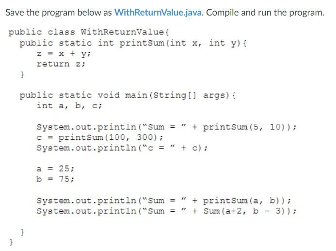 Solved Write a method name printDifference that accepts | Chegg.com
