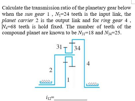 Solved Calculate the transmission ratio of the planetary | Chegg.com