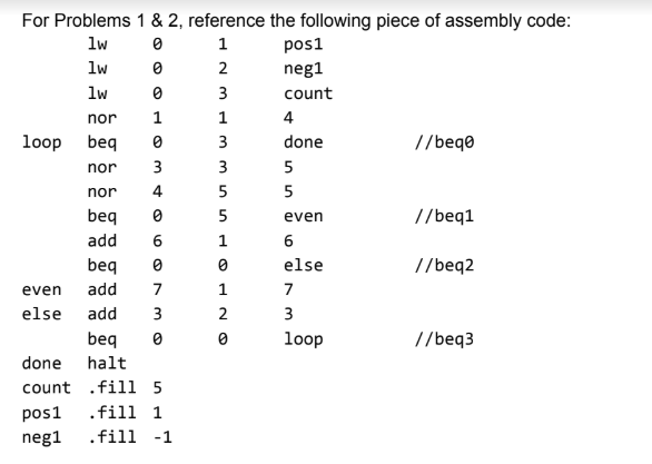 For Problems 1 & 2, reference the following piece of | Chegg.com