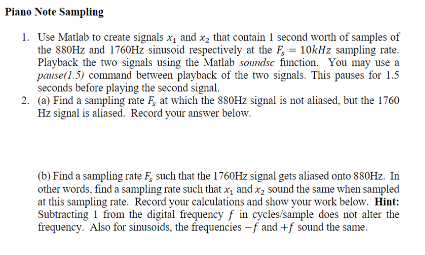Solved ano Note Sampling 1. Use Matlab to create signals x1 | Chegg.com