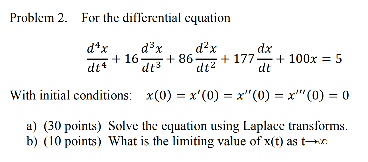 Solved Problem 2. For the differential equation dax d4x dix | Chegg.com