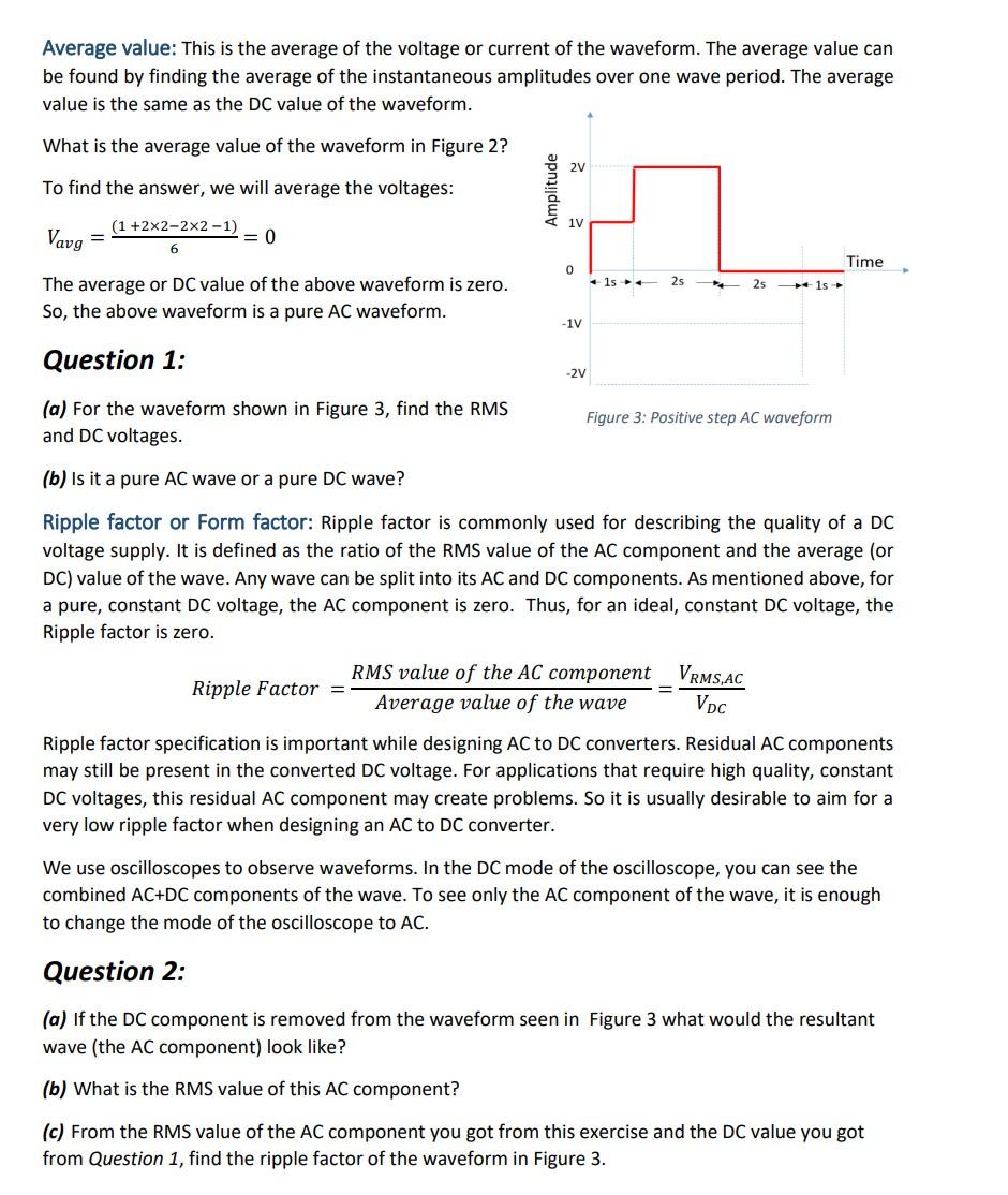 Solved Average value: This is the average of the voltage or | Chegg.com