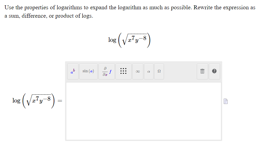 Solved Use the properties of logarithms to expand the | Chegg.com