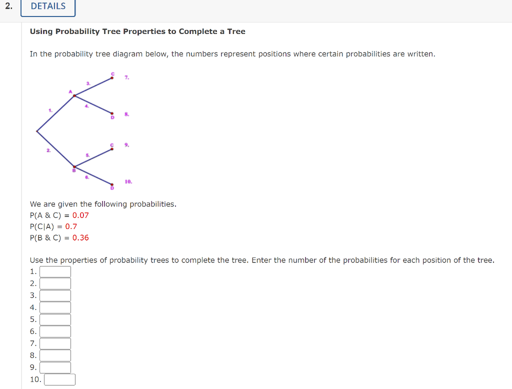 Solved Using Probability Tree Properties to Complete a Tree | Chegg.com
