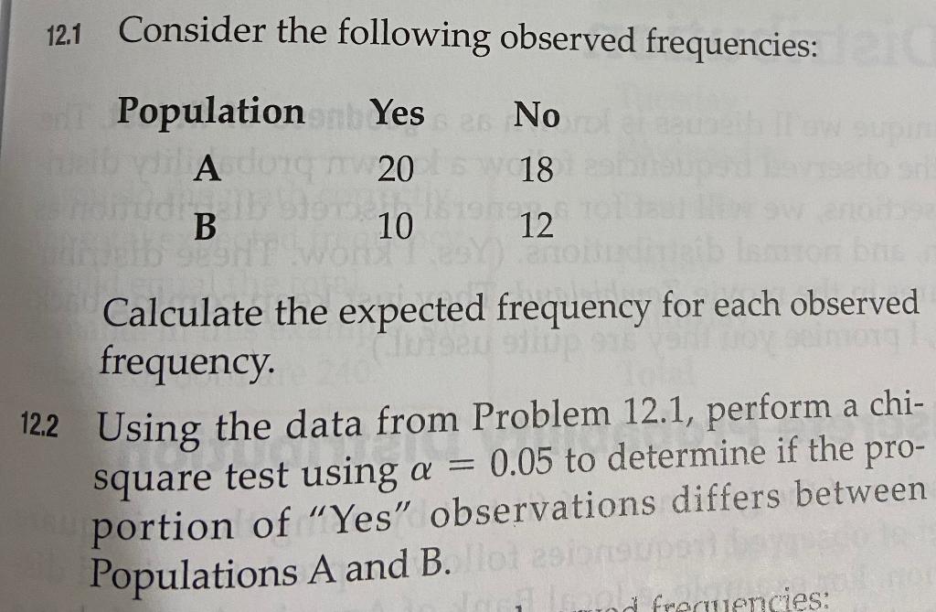 Solved 12.1 Consider the following observed frequencies: No | Chegg.com