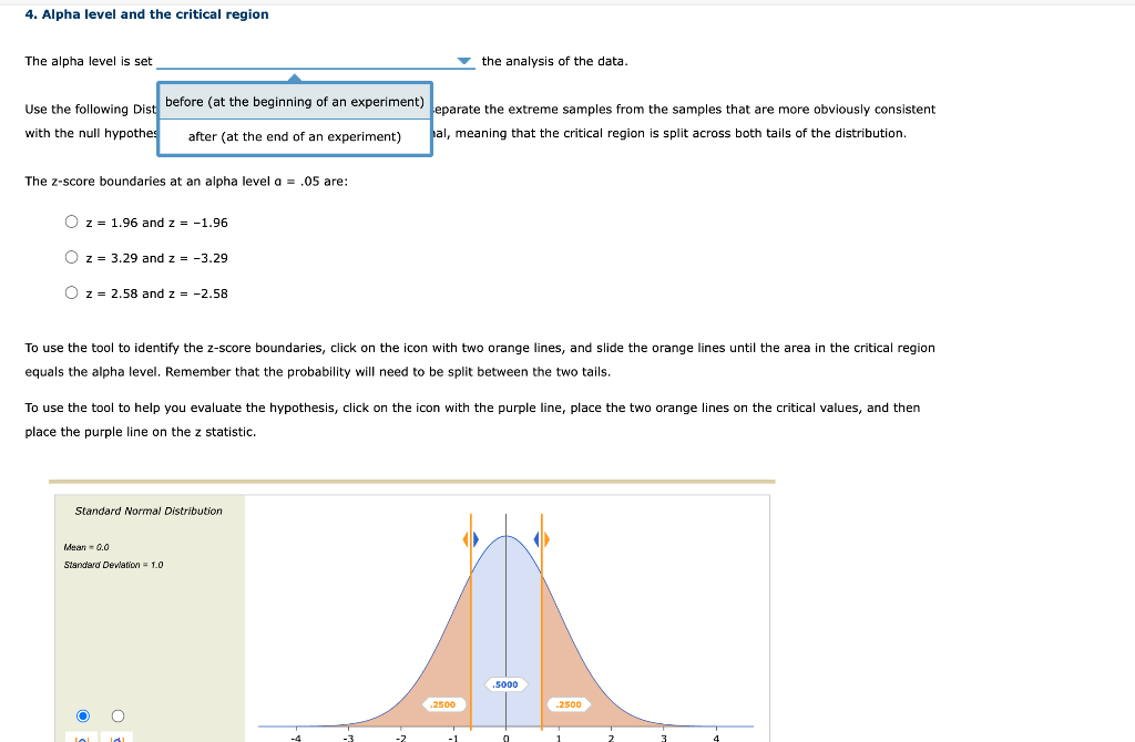 Solved 4. Alpha level and the critical region The alpha | Chegg.com