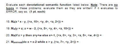 Evaluate each denotational semantic function listed | Chegg.com