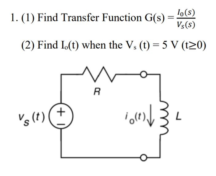Solved (1) Find Transfer Function G(s) = 𝐼o(𝑠)/𝑉𝑠 (𝑠) | Chegg.com