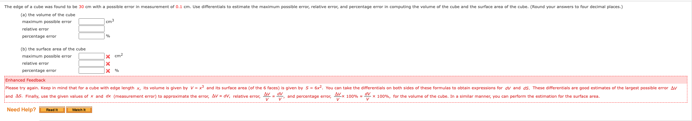 (a) the volume of the cube percentage error (b) the | Chegg.com