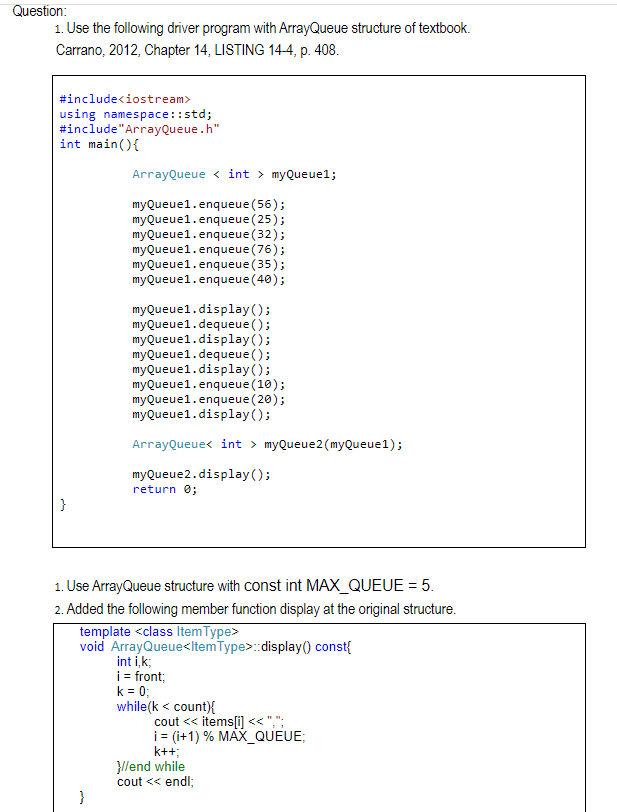 Solved Carrano, 2012, Chapter 14, LISTING 14-4, p. 408. | Chegg.com