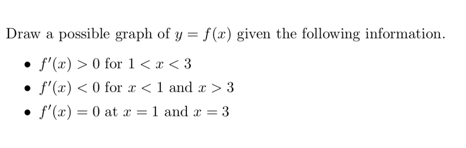 Solved Draw a possible graph of y = f(x) given the | Chegg.com