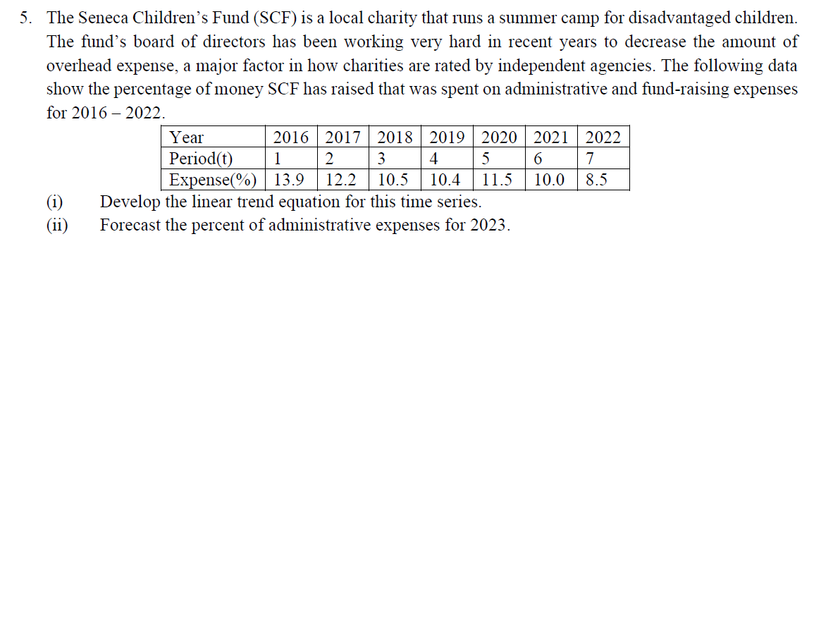 Solved 5. The Seneca Children's Fund (SCF) is a local | Chegg.com